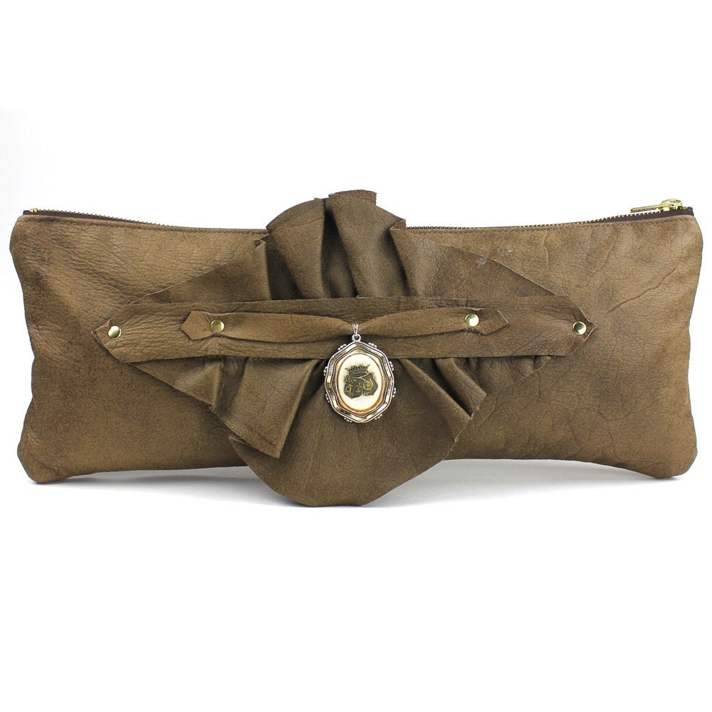 Distressed Brown Leather Ruffle Wrist Clutch With Medieval - Etsy
