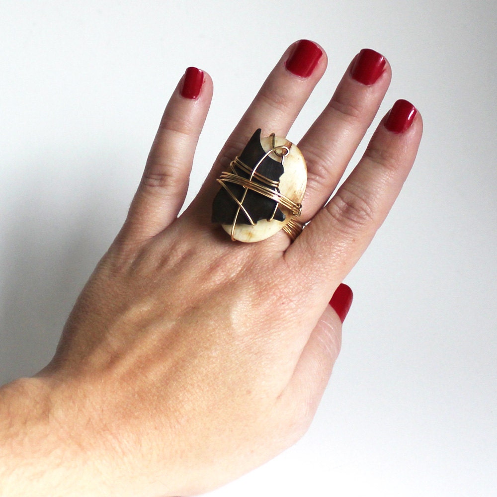 Petrified Wood & Bone Ring That Rocks Size 7 - Etsy