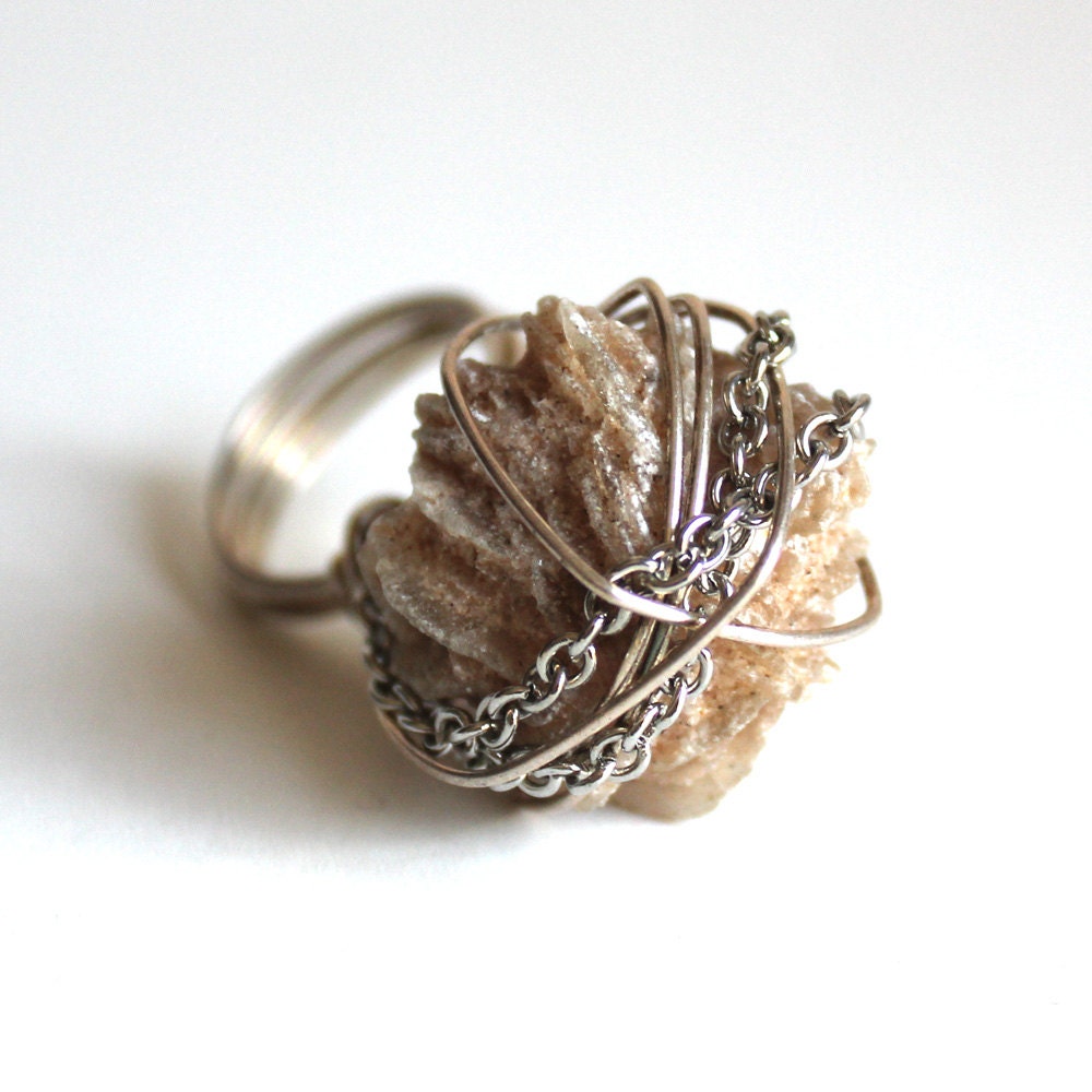 Sand Rose and Silver Ring That Rocks Size 6.5 - Etsy