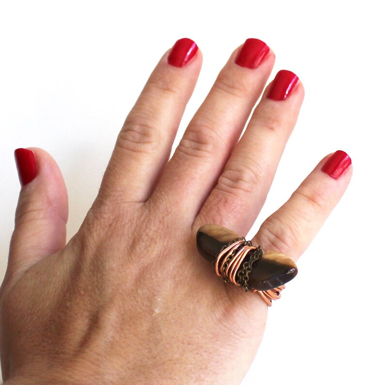 Mocha Colored Stone and Copper Ring That Rocks Size 4 - Etsy
