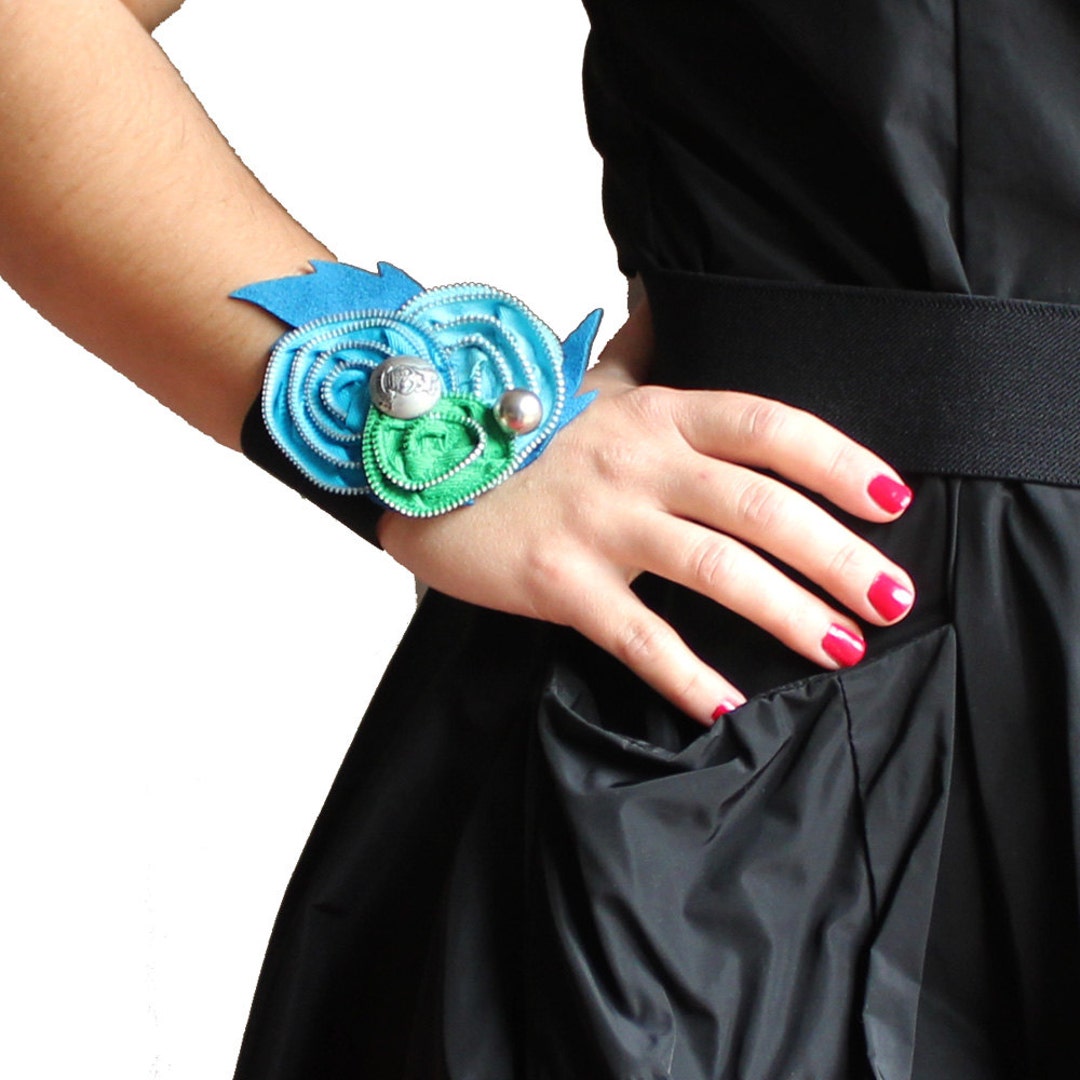 Zipper Cuff Wrist Corsage Kelly Green, Aqua and Electric Blue - Etsy