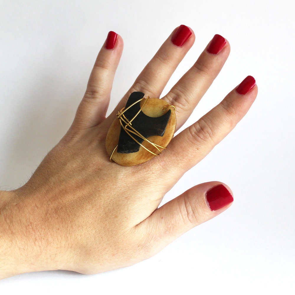 Petrified Wood & Bone Ring That Rocks Size 8.5 - Etsy