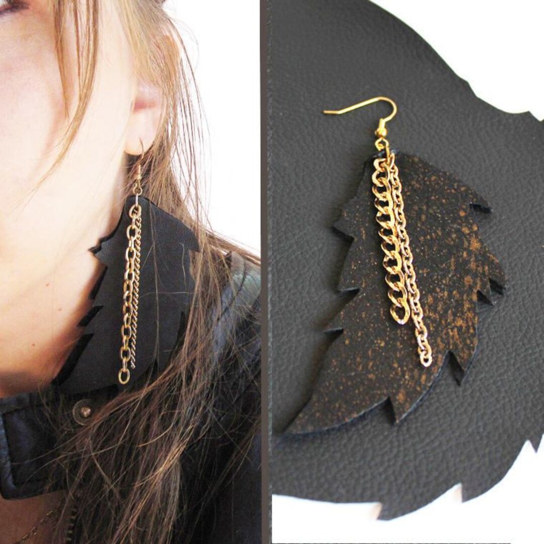 Gold Dusted Leather Feather Earrings - Super Light Weight - Etsy Canada