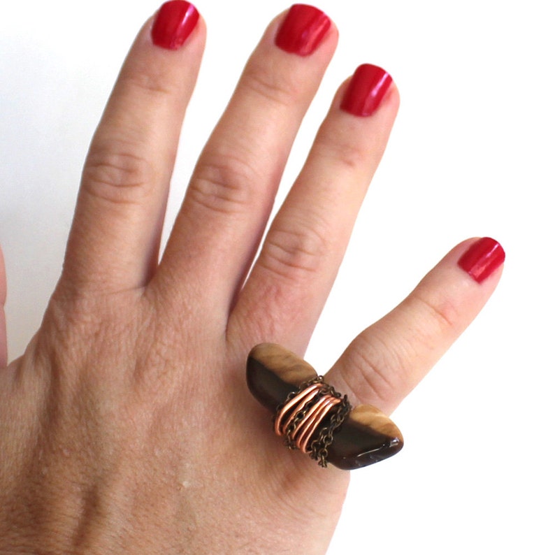 Mocha Colored Stone and Copper Ring That Rocks Size 4 - Etsy