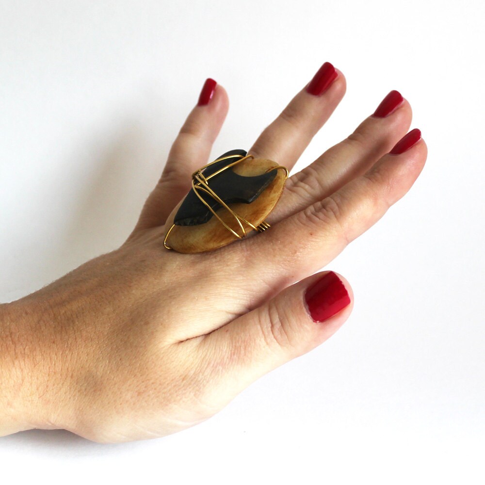 Petrified Wood & Bone Ring That Rocks Size 8.5 - Etsy