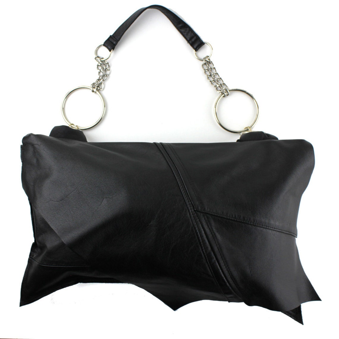Large Black Leather Jett Handbag With Shoulder Strap - Sustainable Made ...