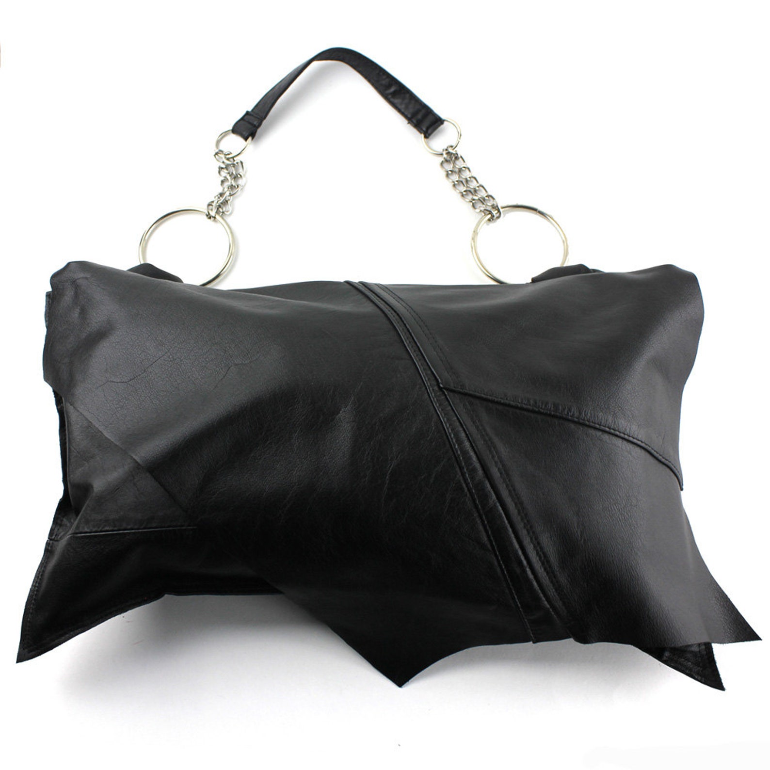 Large Black Leather Jett Handbag With Shoulder Strap - Sustainable Made ...