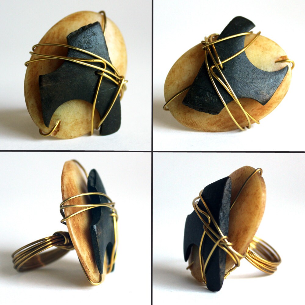 Petrified Wood & Bone Ring That Rocks Size 8.5 - Etsy