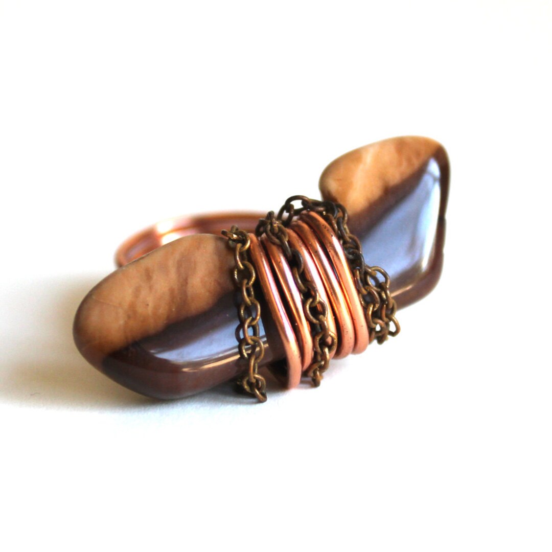 Mocha Colored Stone and Copper Ring That Rocks Size 4 - Etsy