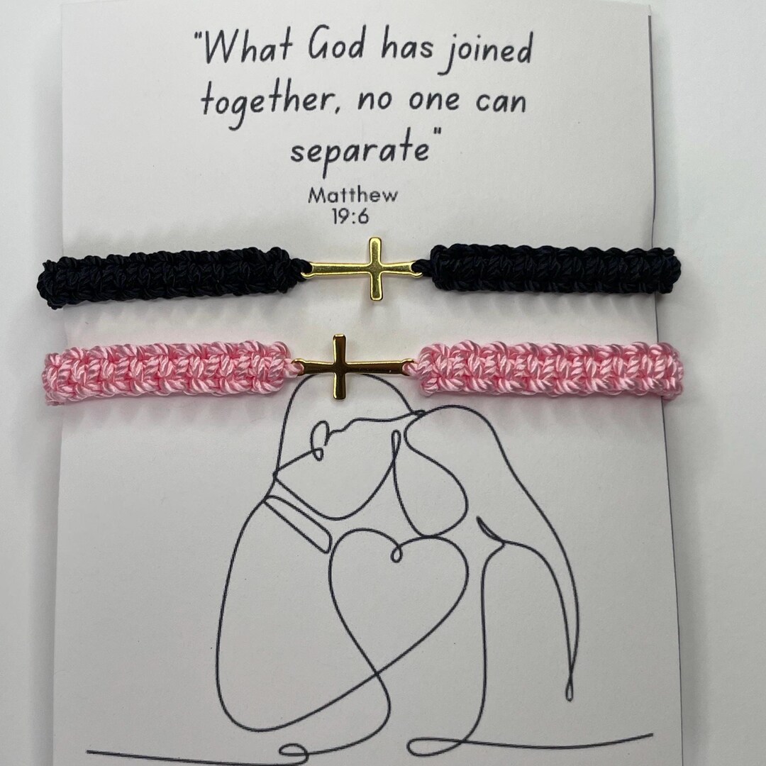 Christian Cross Couple Matching Bracelets With Magnetic Heart Gold ...