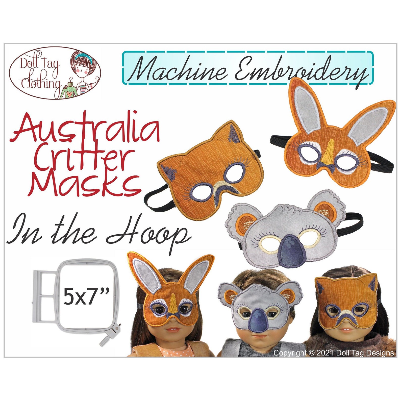 Australia Critter Masks Kangaroo Koala Wombat in the Hoop Machine ...