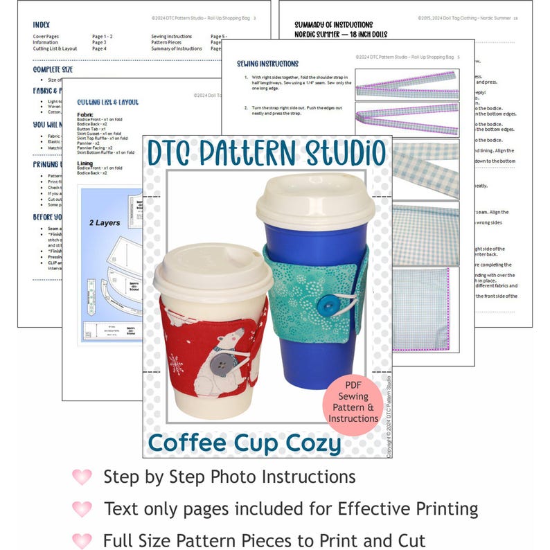 Coffee Cup Cozy | PDF Sewing Pattern in Life-size | Easy Beginner ...