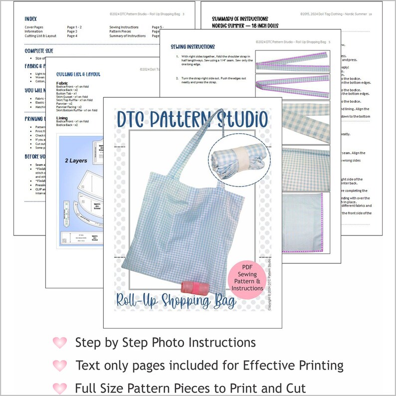 Roll up Shopping Tote | PDF Sewing Pattern in Life-size | Sustainable ...