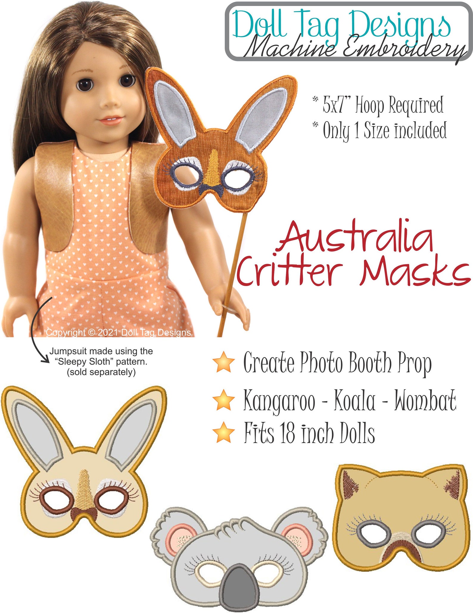 Australia Critter Masks Kangaroo Koala Wombat in the Hoop Machine ...