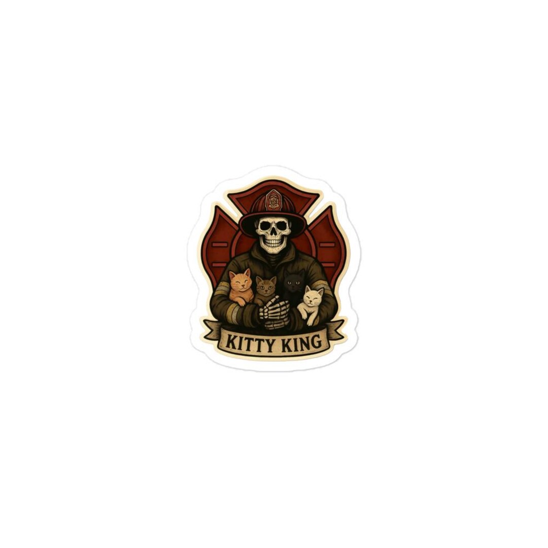 Firefighter “kitty King” Sticker – Skeleton Firefighter With Cats - Etsy