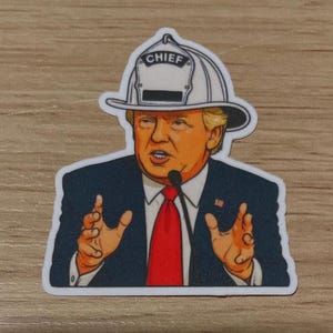 Funny Donald Trump Firefighter Sticker – Fire Chief Helmet Decal for ...