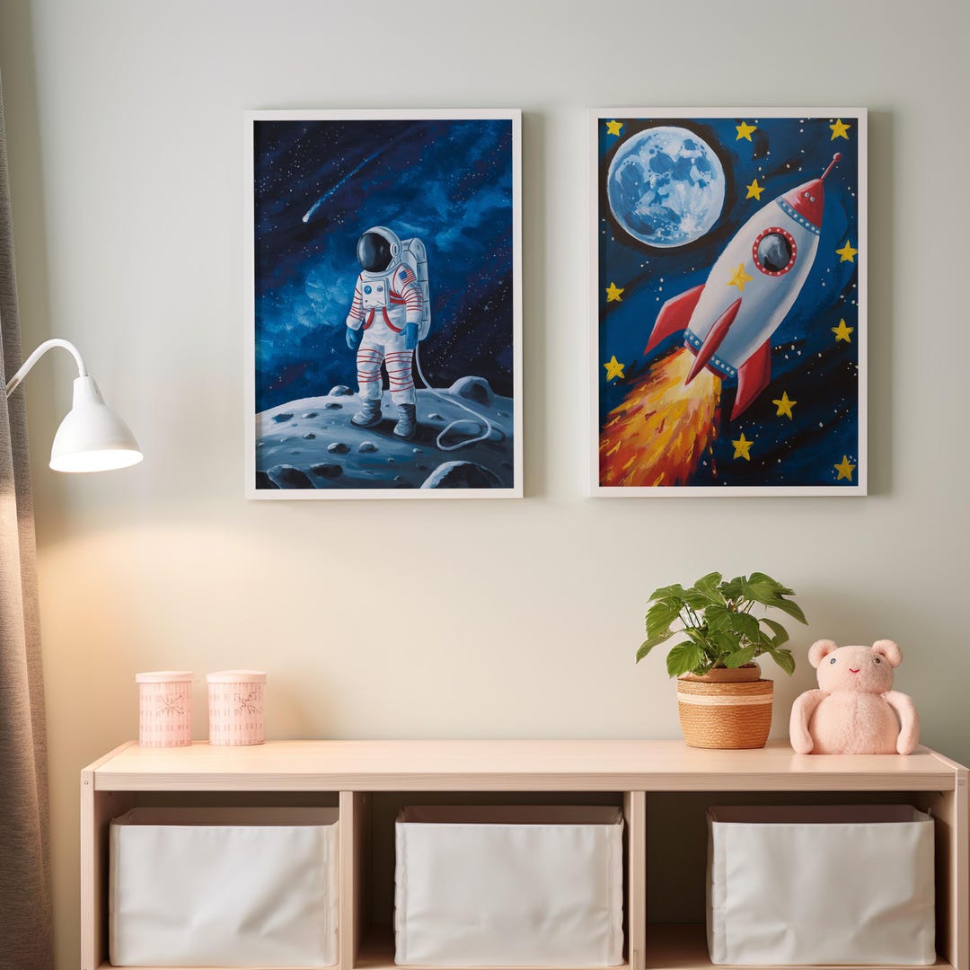 Poster - Astronaut & Rocket Wall Decor for Children's Room | Framed ...