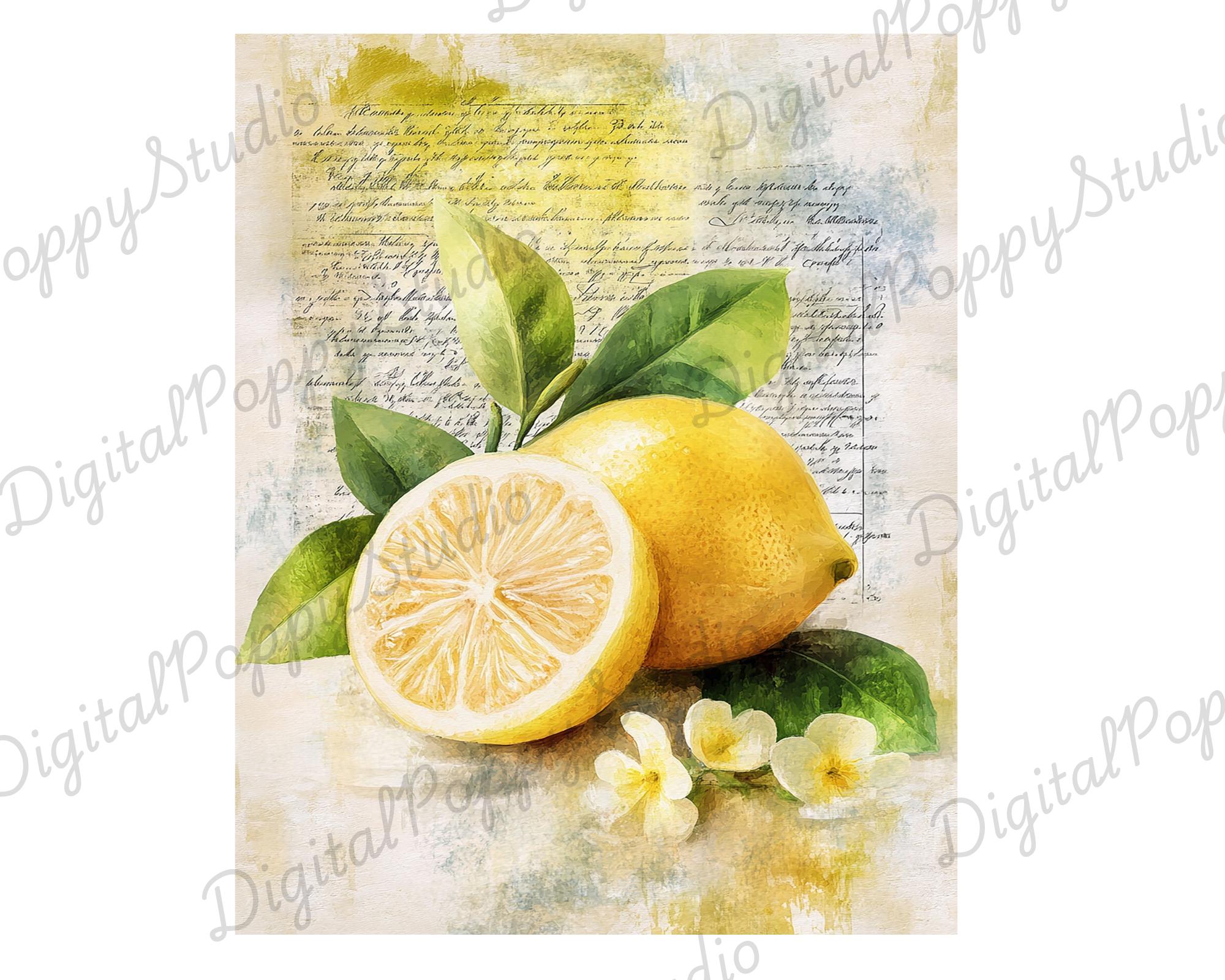 Watercolor Lemon Junk Journal Page, Yellow Scrappy Papers, Junk Journal ...