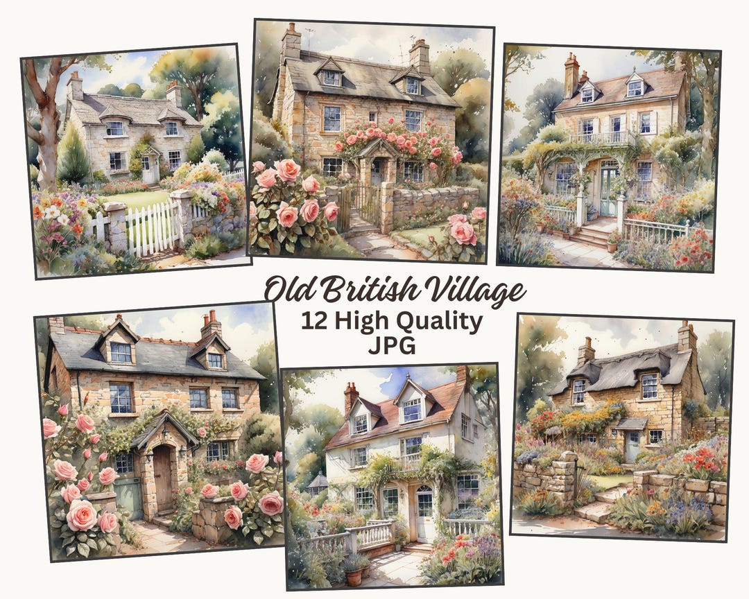 12 Jpg Old British Village Clipart, 12 High Quality Watercolor Jpgs ...
