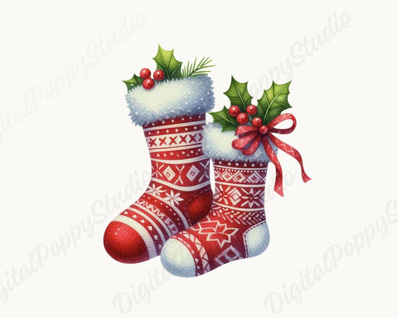 10 Christmas Socks Clipart, 10 High Quality Watercolor Pngs-craft ...