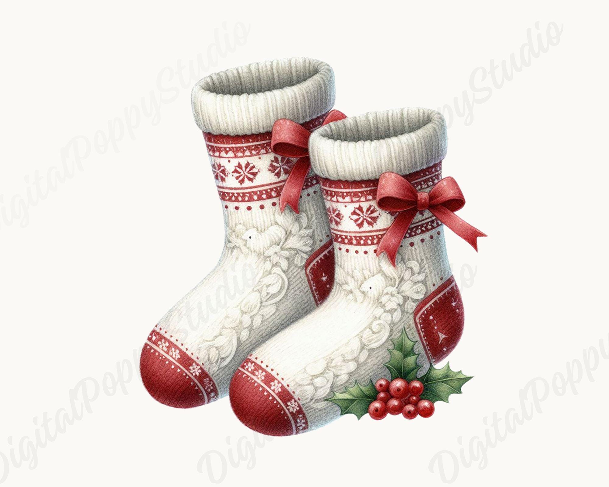 10 Christmas Socks Clipart, 10 High Quality Watercolor Pngs-craft ...