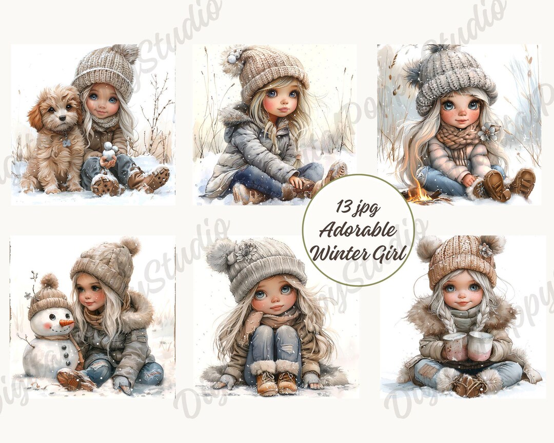 13 Adorable Winter Girl Clipart, Girl Clipart, Girl Portrait Png, Gilr ...