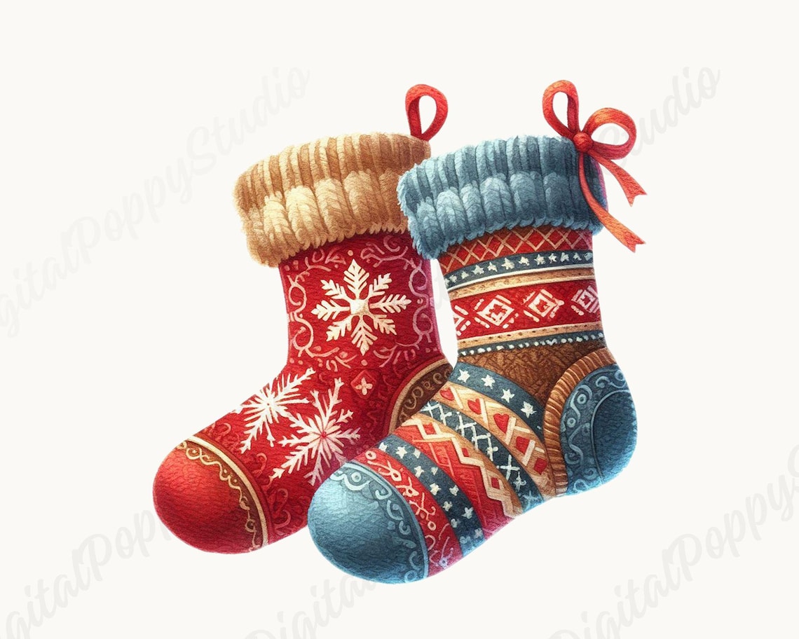 10 Christmas Socks Clipart, 10 High Quality Watercolor Pngs-craft ...