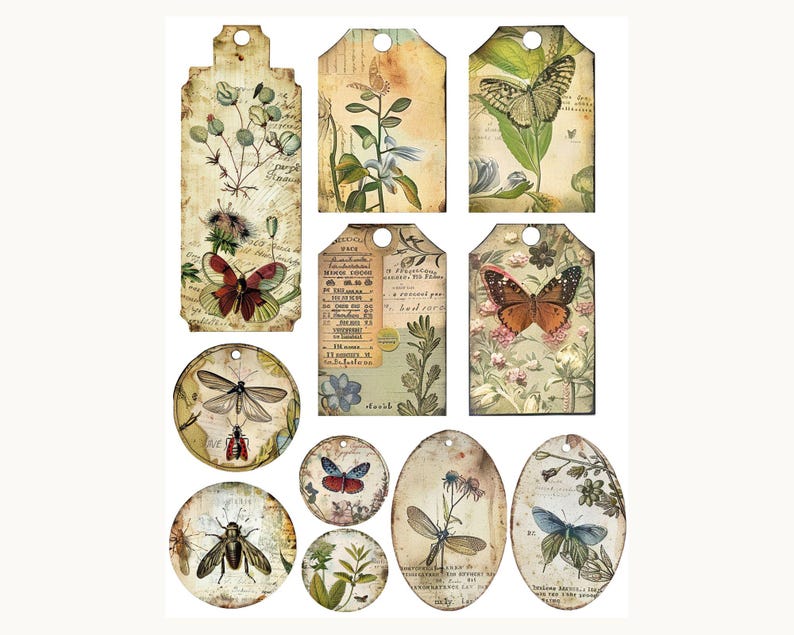 145+ Botanical Tags & Labels, Printable Junk Juornal, Flower Collage ...