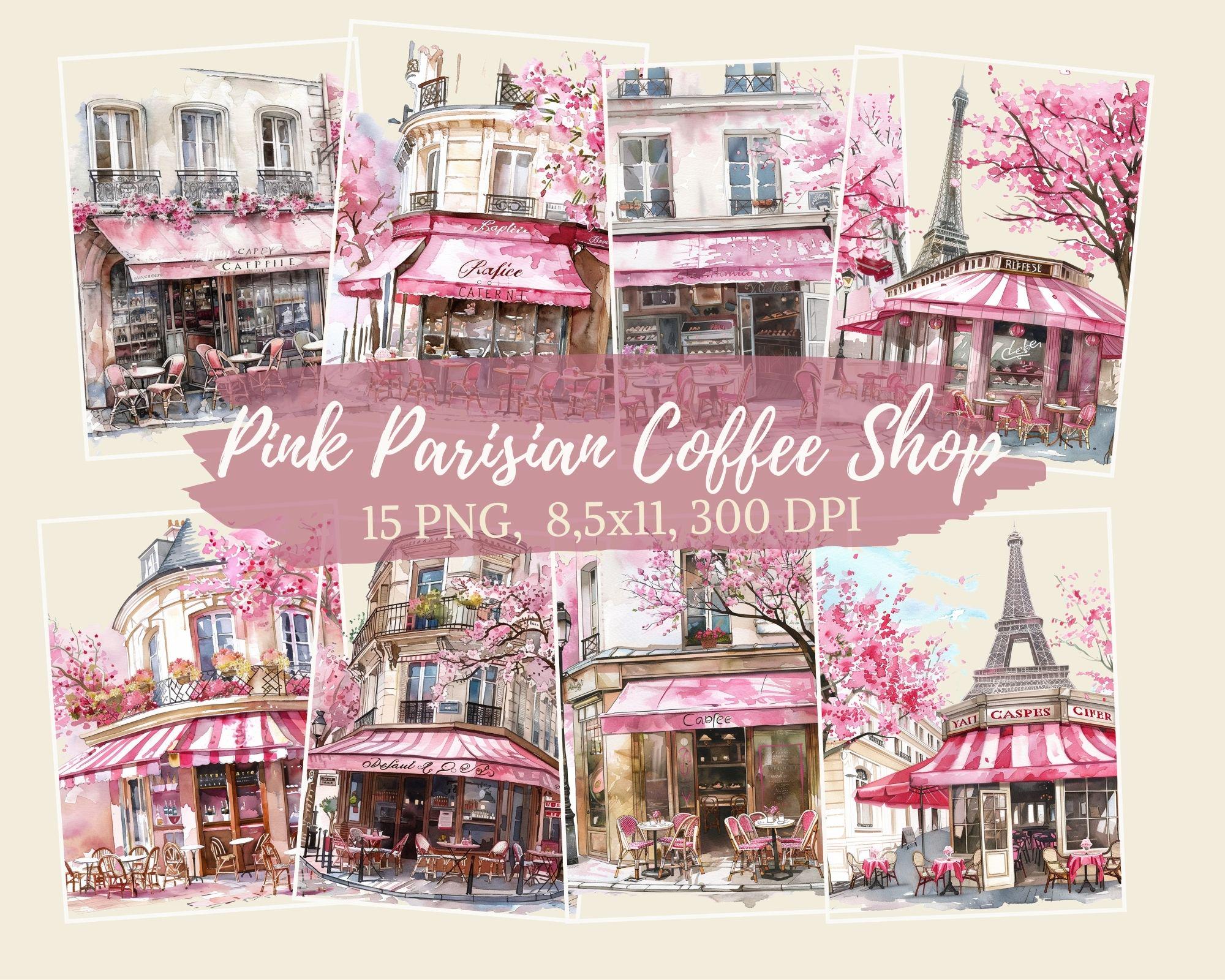 15 Parisian Pink Coffee Shop Collection Clipart, 15 PNG Pink Coffee ...