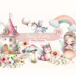 76 Fairy Friends Clipart Set, 76 High Quality Watercolor Pngs-craft ...