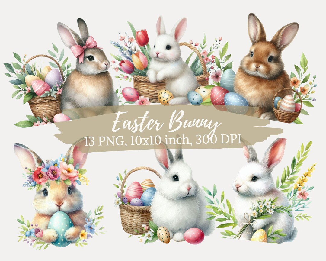 13 Easter Bunnies Clipart, Easter Baby Rabbit Jpg, 13 High Quality ...