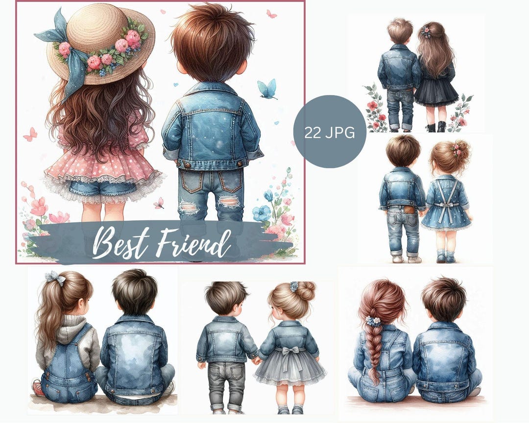 22 Watercolor Best Friend Clipart Bundle, Gils and Boy Clipart, Friends ...