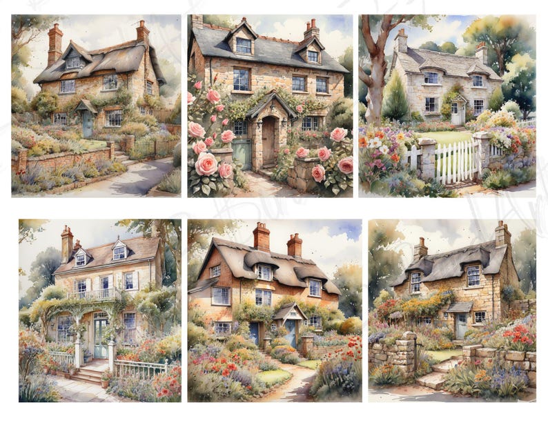 12 Jpg Old British Village Clipart, 12 High Quality Watercolor Jpgs ...