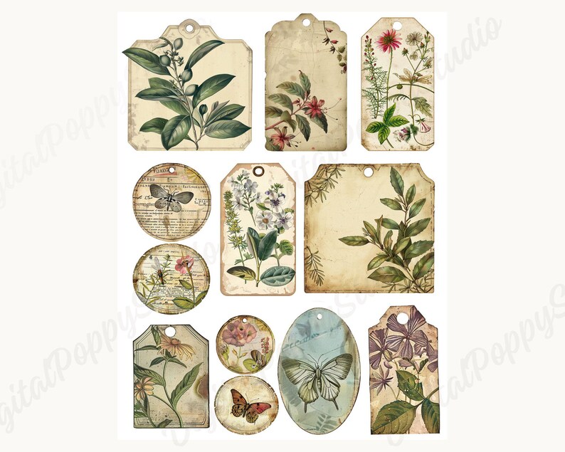 145+ Botanical Tags & Labels, Printable Junk Juornal, Flower Collage ...