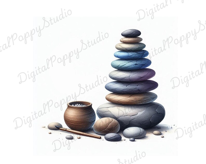 18 Zen Stones Clipart, Stones Illustration, Printable Watercolor ...