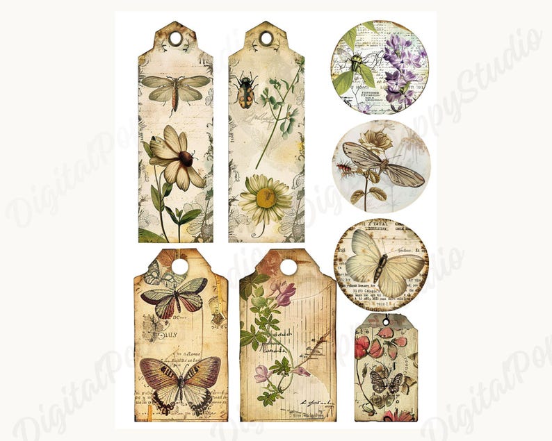 145+ Botanical Tags & Labels, Printable Junk Juornal, Flower Collage ...