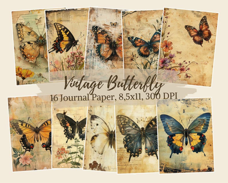 Vintage Butterflies Junk Journal Kit, Printable Ephemera Sheets ...