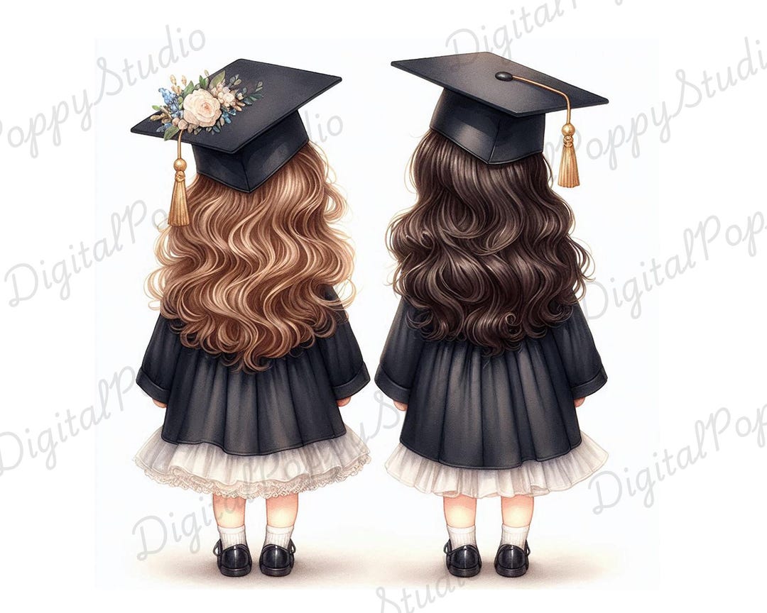 18 Watercolor Graduation Girls Clipart Bundle, Graduation Clipart ...