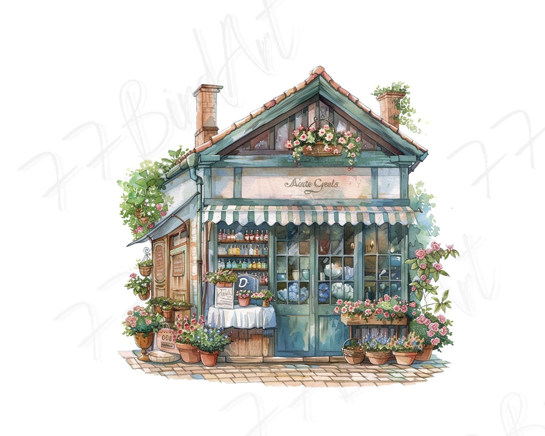 Watercolor Blue Flower Shop Collection Clipart, 12 PNG Flower Shop ...