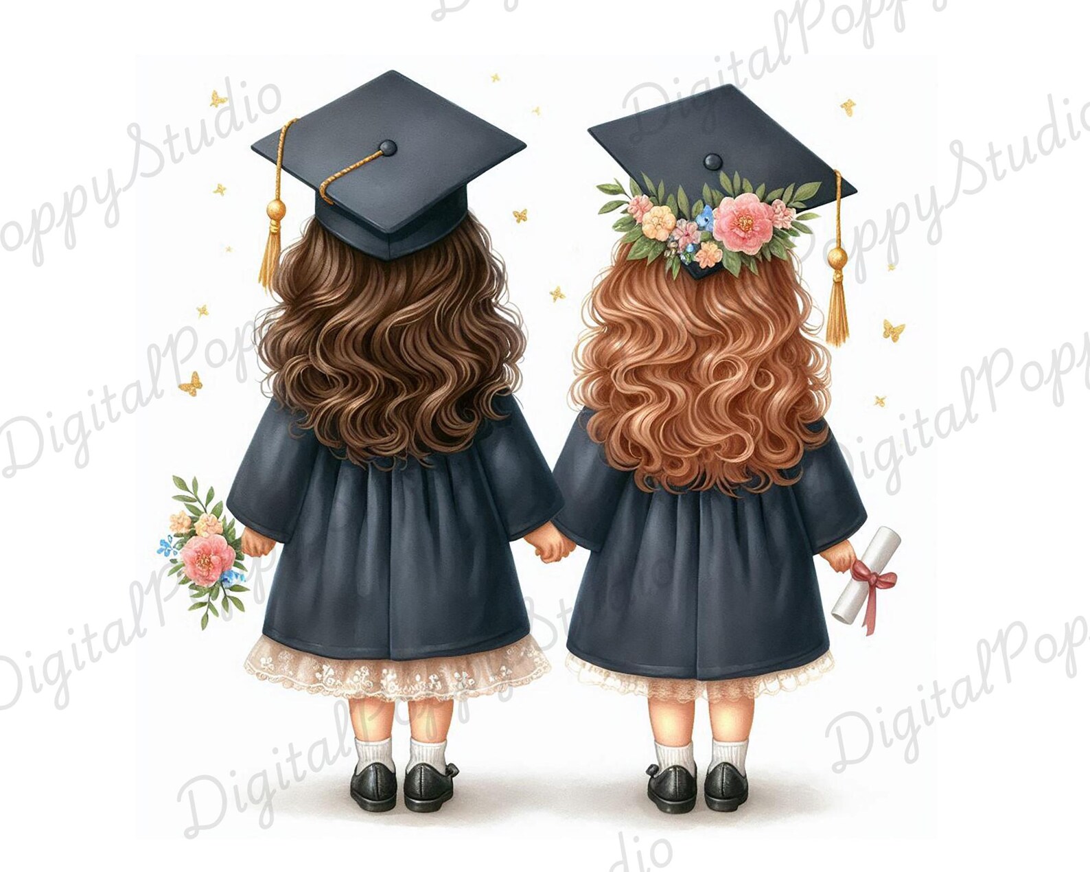 18 Watercolor Graduation Girls Clipart Bundle, Graduation Clipart ...
