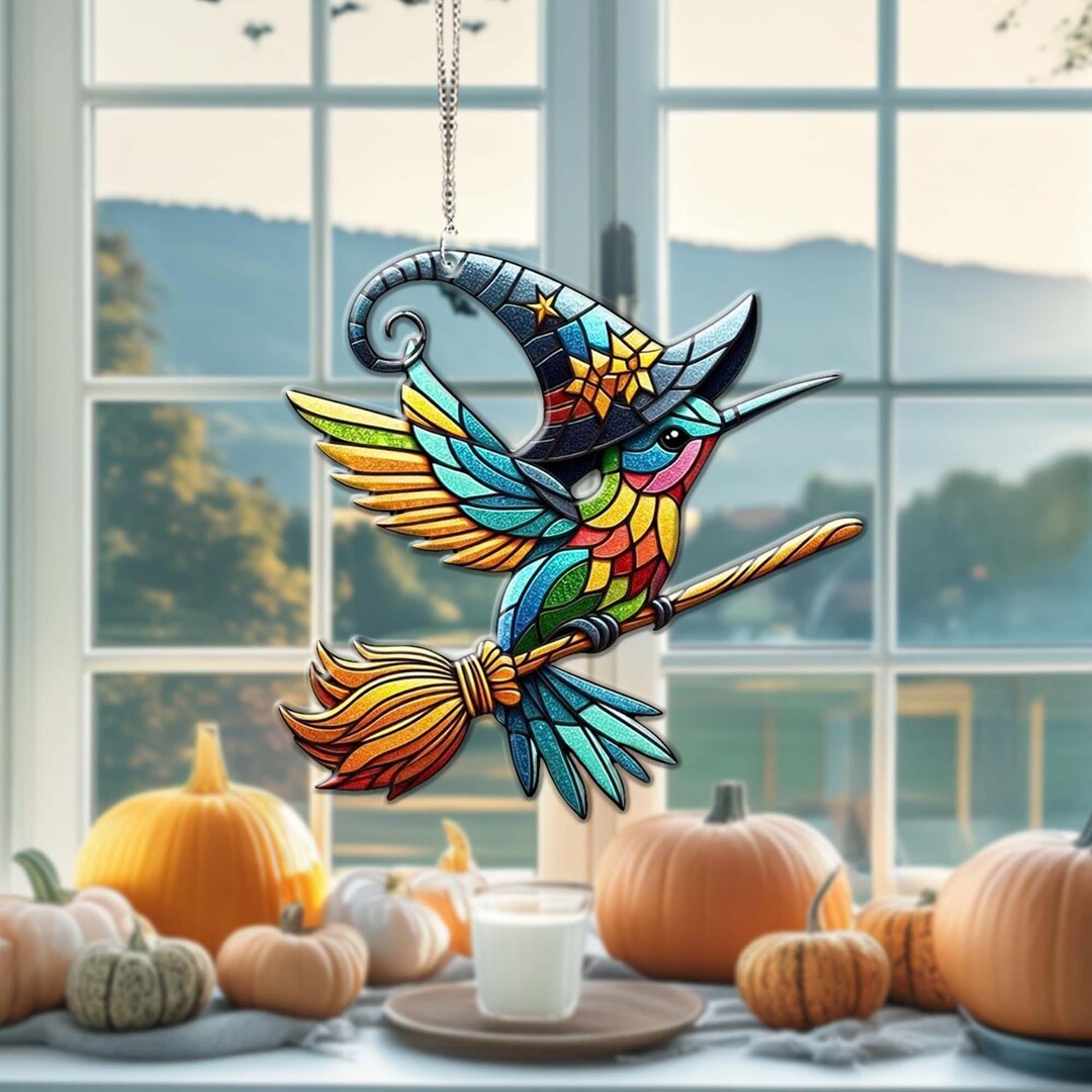 Witchy Hummingbird Halloween Acrylic Window Hanging, Hummingbird ...