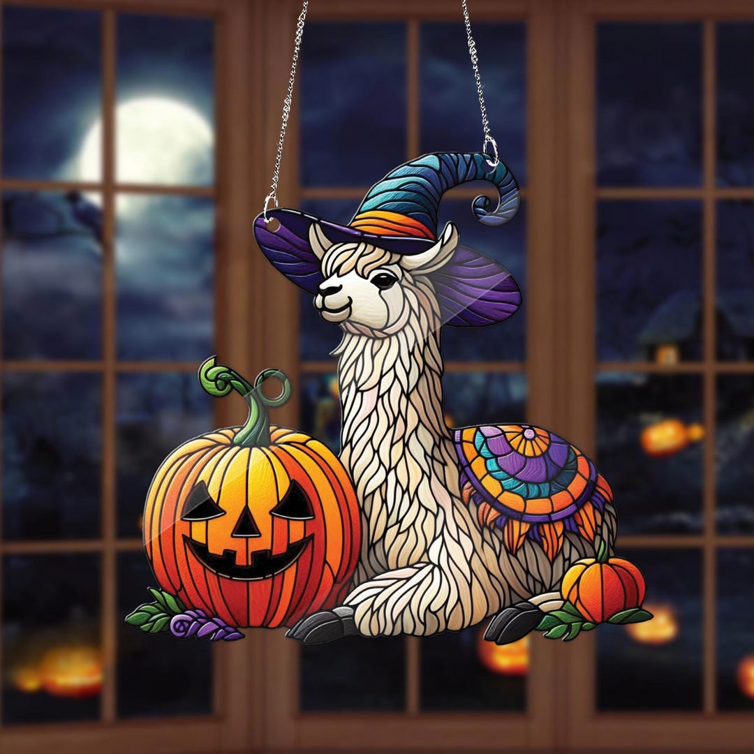 Llama Halloween Acrylic Window Hanging, Gift for Kids, Llama Lovers ...