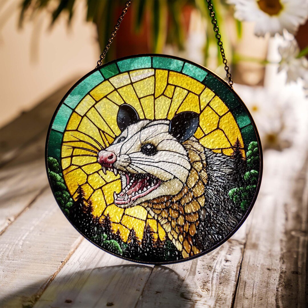 Opossum Stained GLASS Sun Catcher, Opossum Suncatcher Ornament, Opossum ...