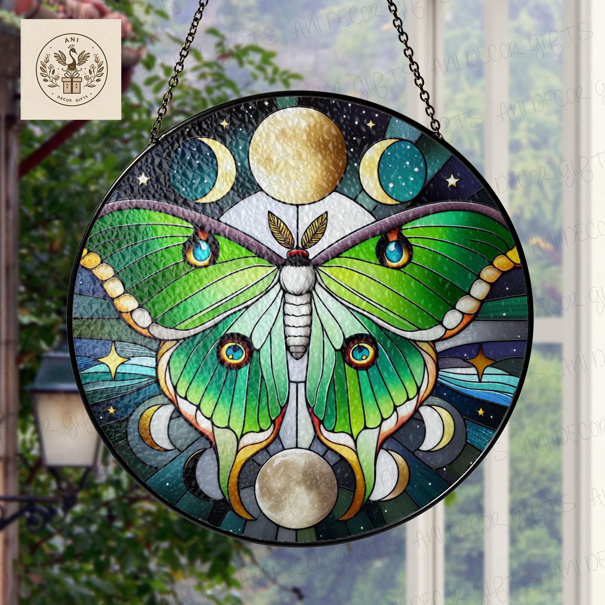 Celestial Luna Moth GLASS Window Hanging, Moth Glass Suncatcher ...