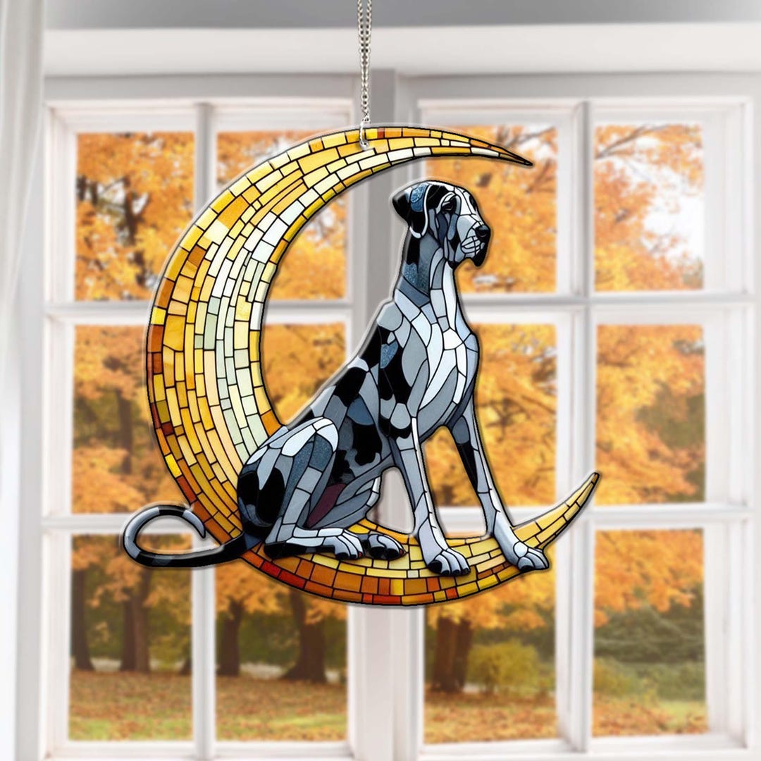Great Dane on Crescent Moon Acrylic Window Hanging, Dog Lovers Gift ...