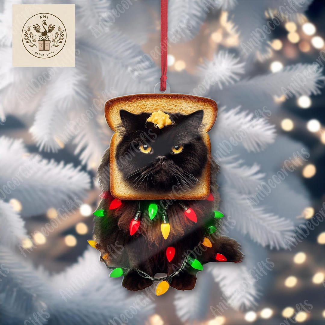 Funny Naughty Cat Ornament, Food Lover Gift, 2D Flat Sandwich Ornament ...