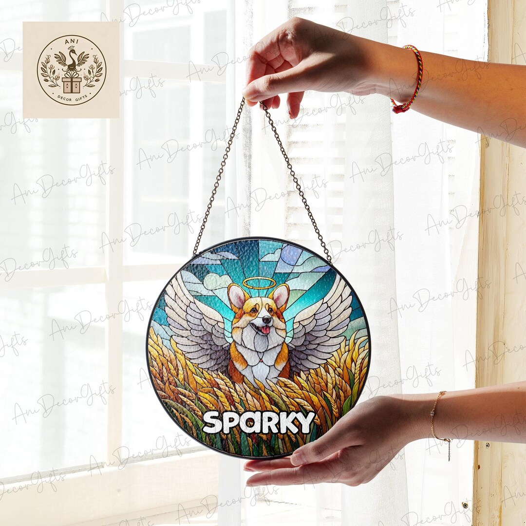 Personalized Corgi With Angel Wings Stained GLASS Sun Catcher, Custom ...