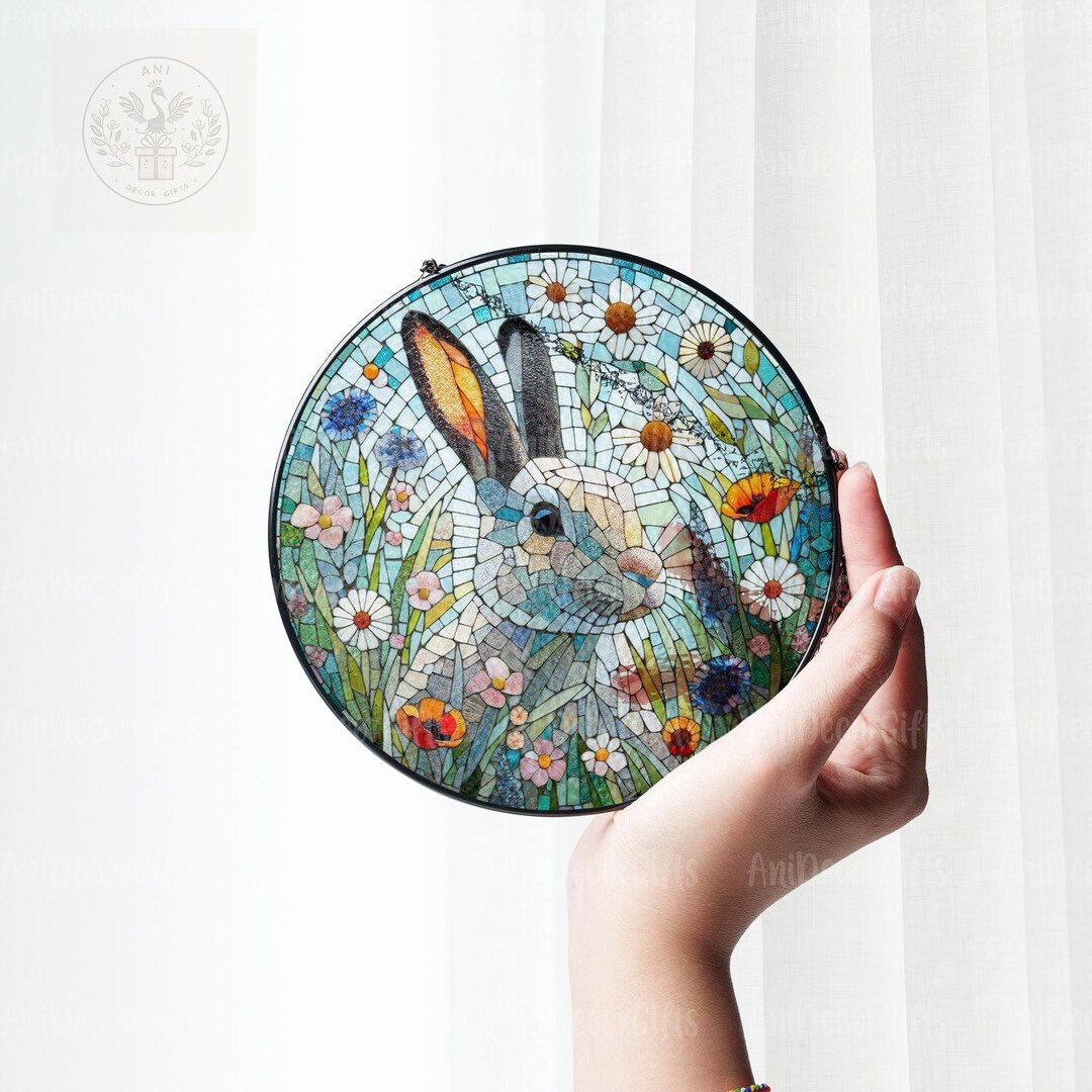 Bunny in Wildflower Field GLASS Window Hanging, Bunny Lovers Gift ...