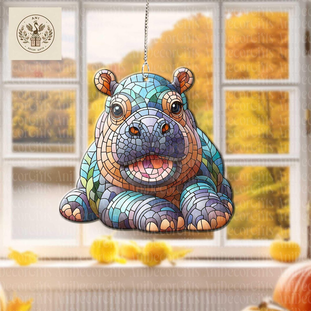 Cute Hippo Acrylic Window Hanging, Hippopotamus Hanging, Cute Hippo ...