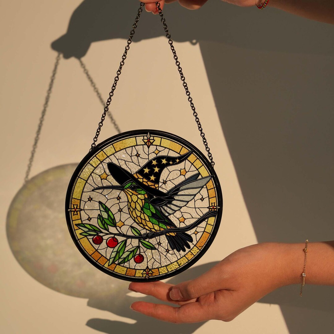 Halloween Hummingbird Stained GLASS Suncatcher, Hummingbird Suncatcher ...